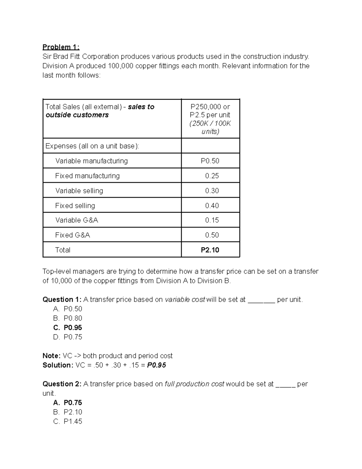 Transfer Pricing Practice Problems: Analysis & Solutions - Studocu