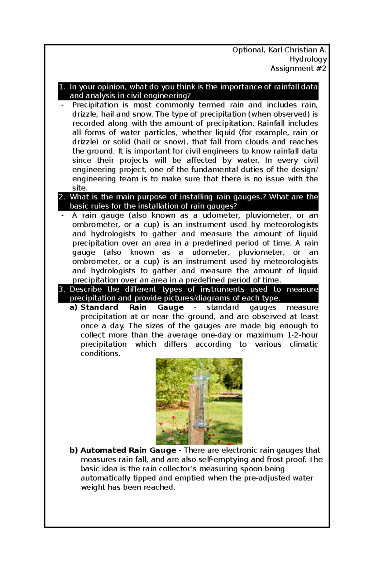 Importance of Rainfall Data and Analysis in Civil Engineering; and Rain ...