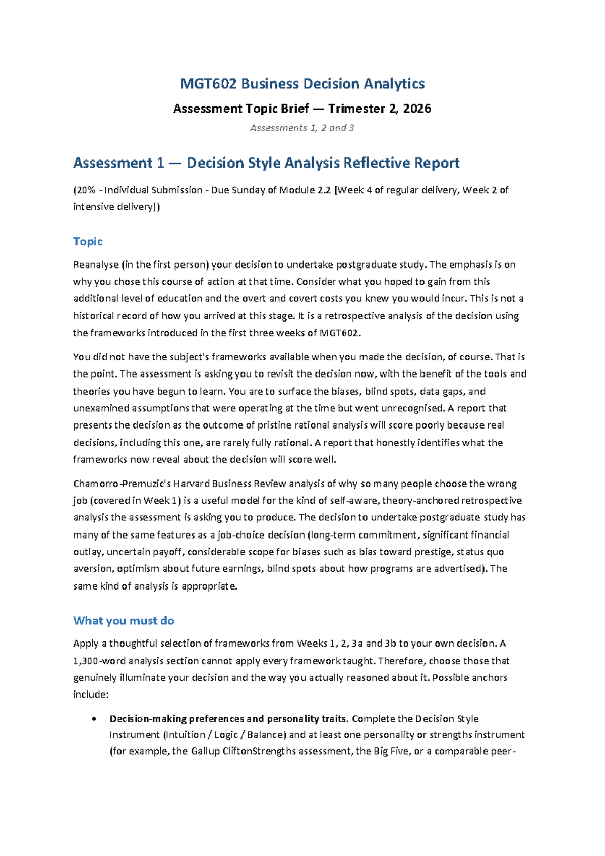MGT602 Business Decision Analytics Assessment 1: Reflective Report ...