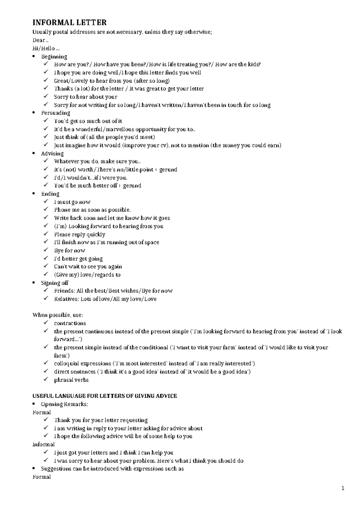 Informal Letter Writing Tips and Sample Responses - Studocu