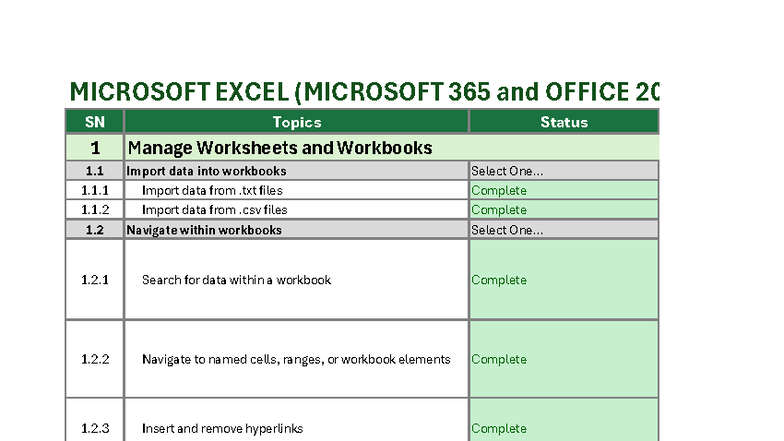 MICROSOFT EXCEL (MICROSOFT 365 & OFFICE 2019) M SN Topics Overview ...
