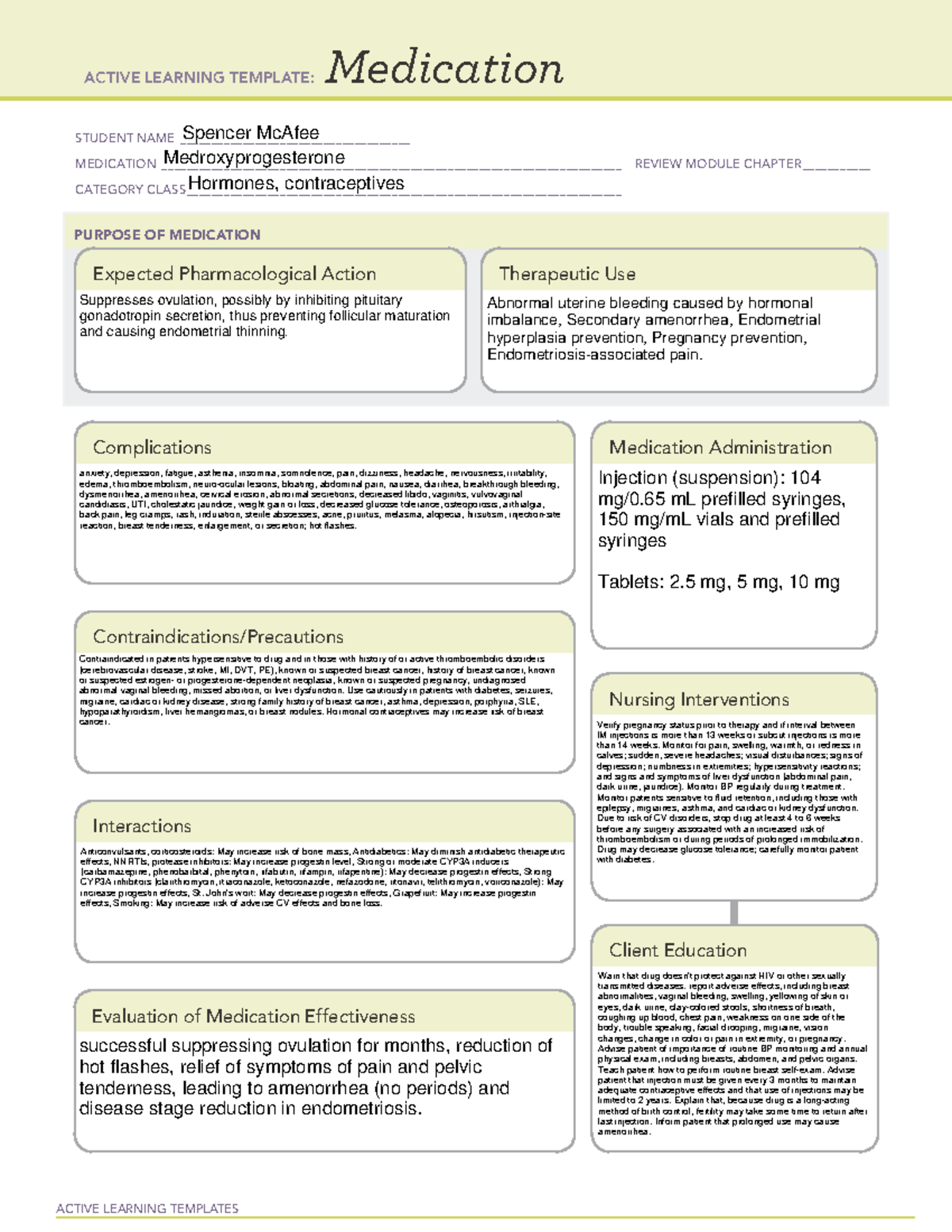 Medroxyprogesterone (Hormones) - Active Learning Template Review - Studocu