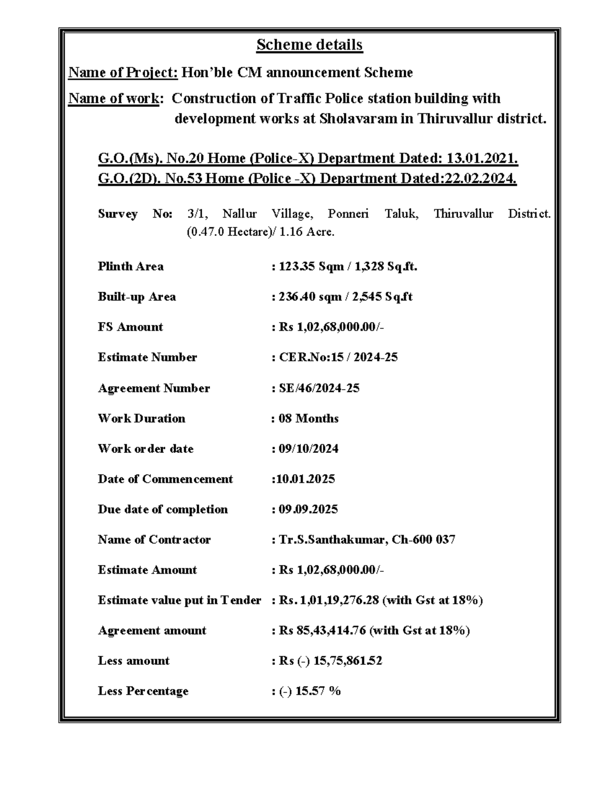 Scheme details- Sholavaram - Scheme details Name of Project: Hon’ble CM ...