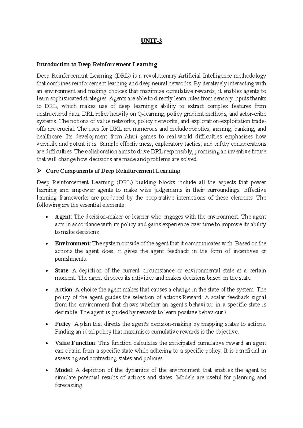 Unit-3: Deep Learning - Introduction to Deep Reinforcement Learning ...