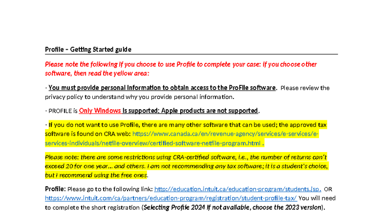 Profile Installation Guide for Tax Software Setup - Studocu