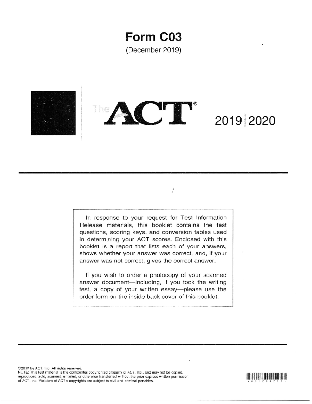 C03 December 2019 ACT Practice Test Study Guide - Studocu