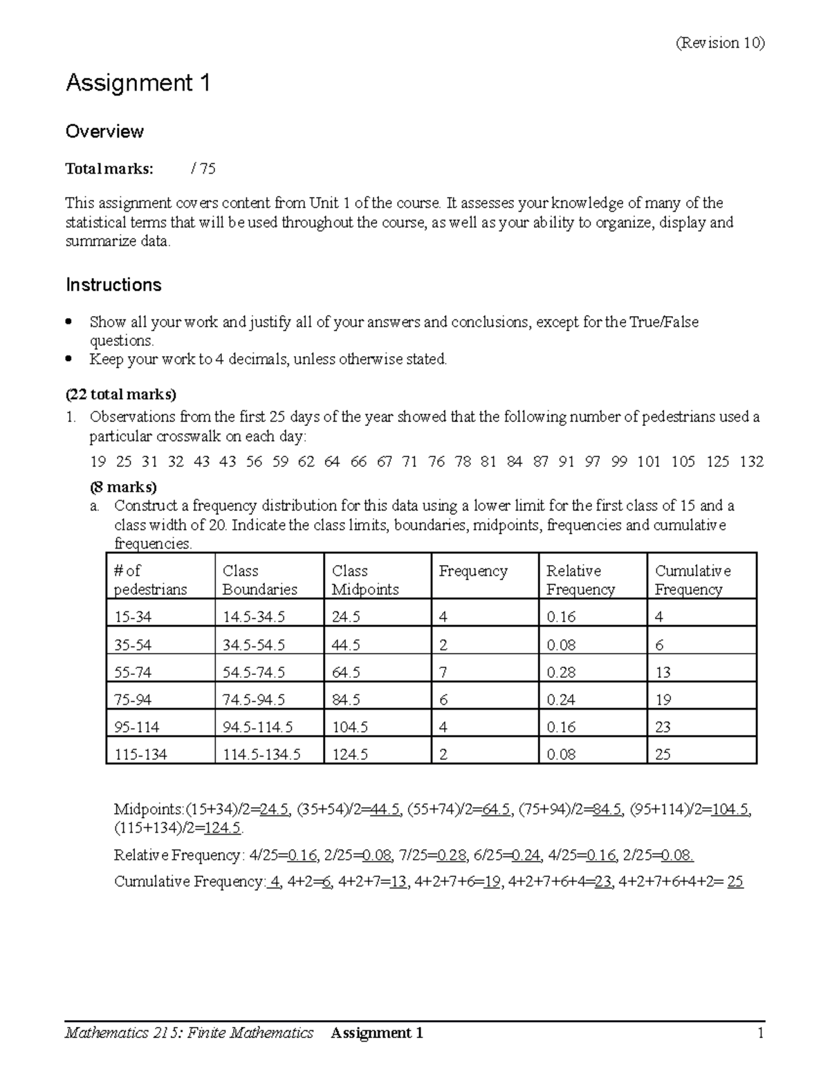 Math215 assignemnt 1 athabasca univeristy. - Assignment 1 Overview ...