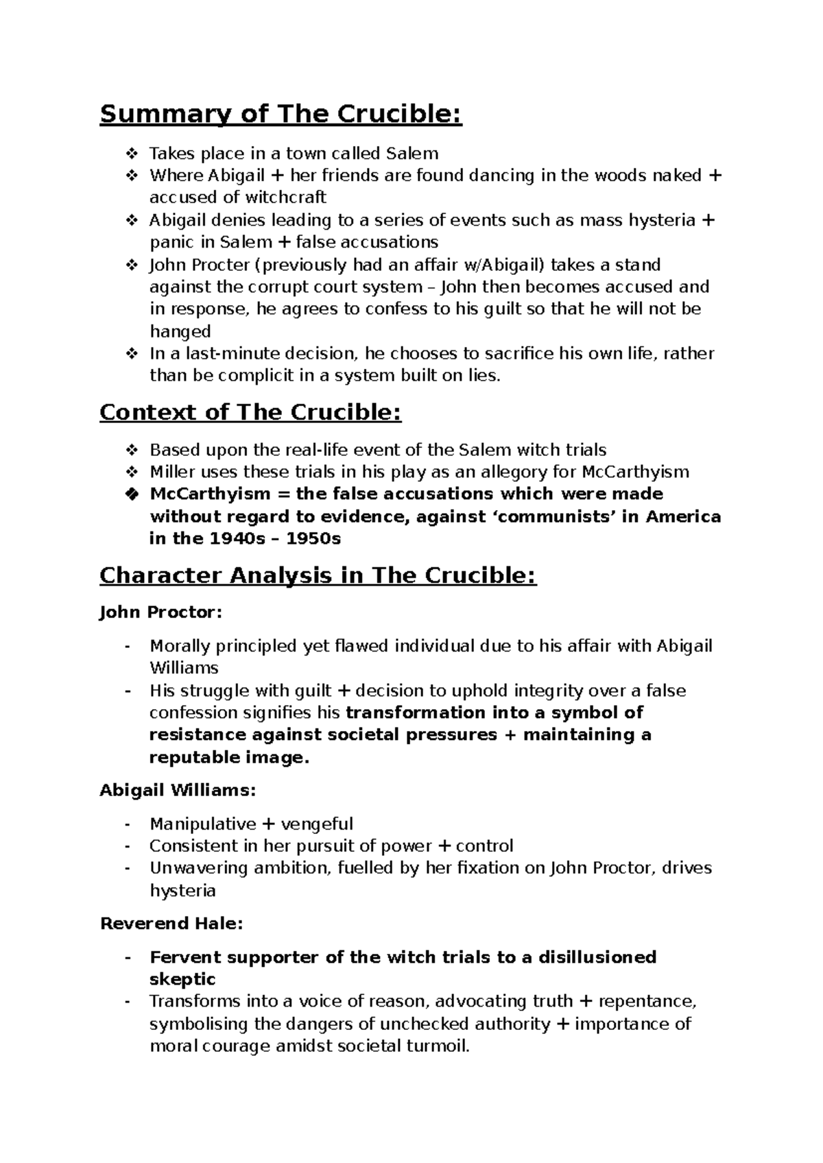 The Crucible (ENG 101): Overview, Themes, and Character Analysis - Studocu