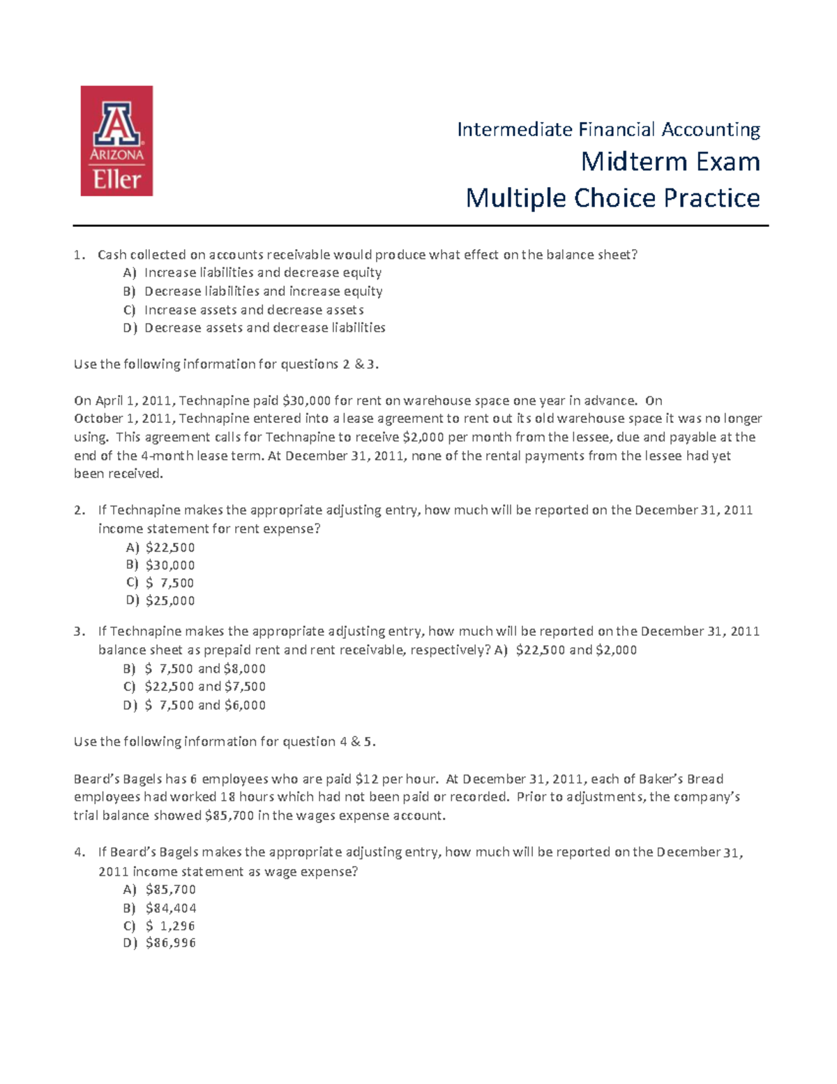 UG ACCT 400E Midterm Exam MC Practice Questions and Solutions - Studocu