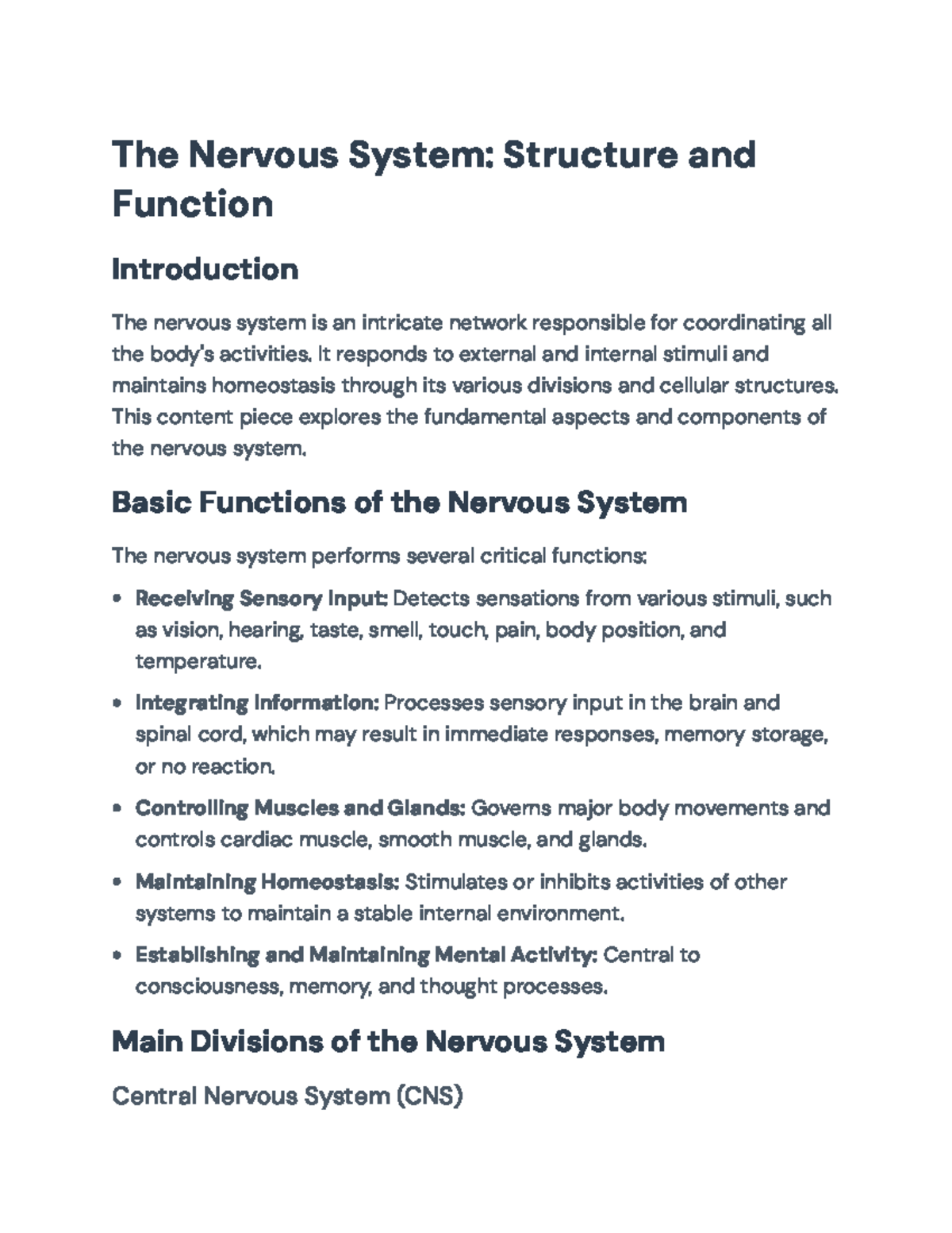 Nervous System Overview: Structure, Function, and Key Components - The ...