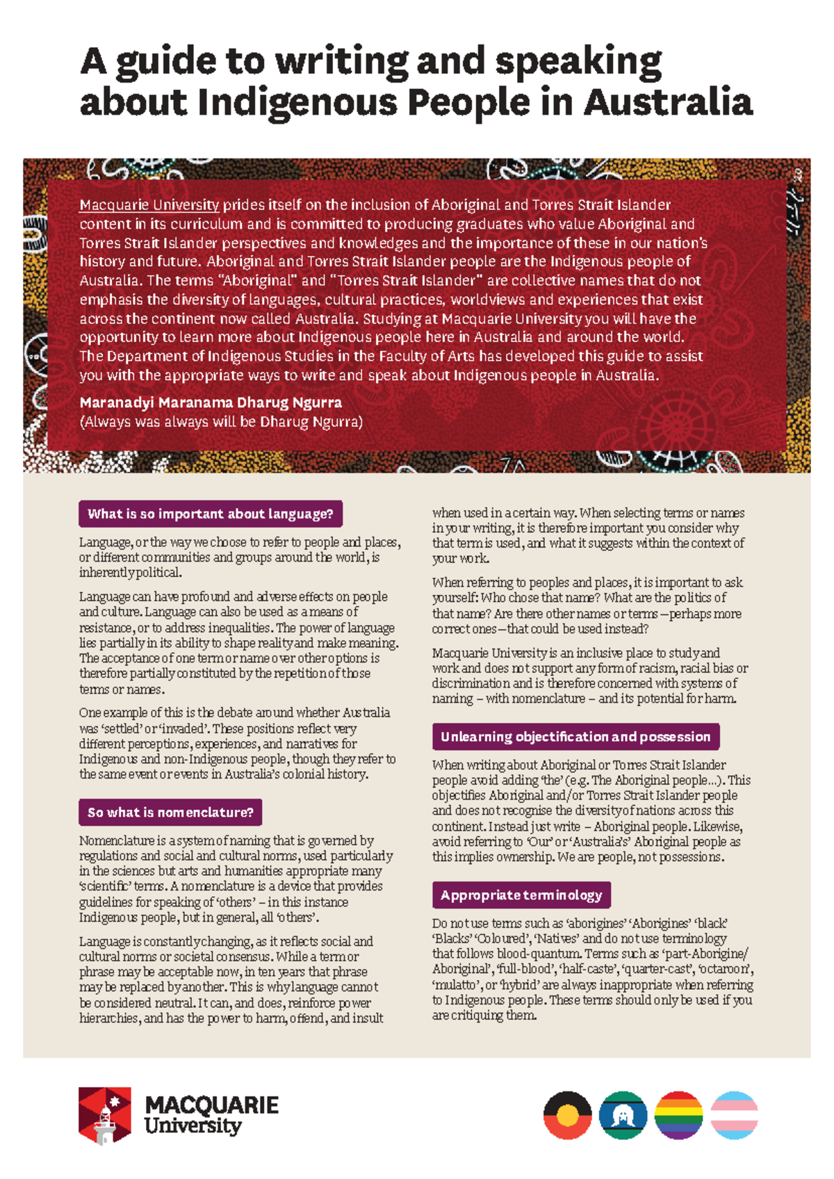 Guide to Writing & Speaking about Indigenous Australians - Macquarie ...