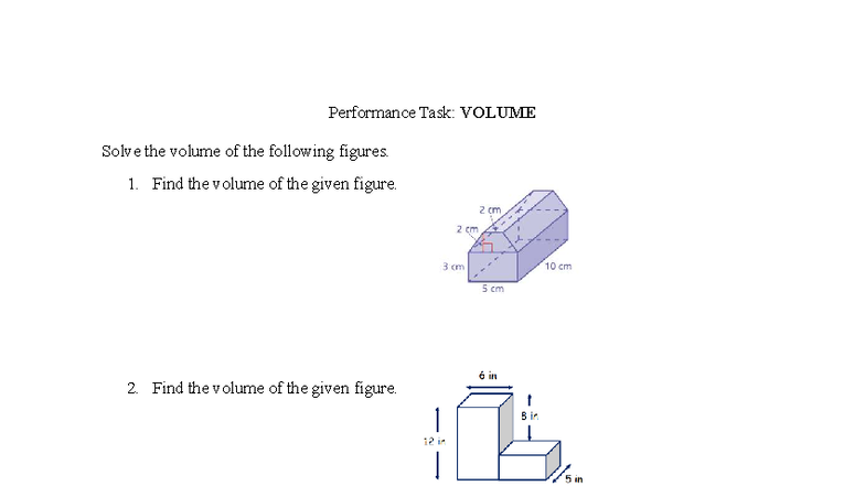 Performance Task: VOLUME Calculating Volumes of Various Figures - Studocu