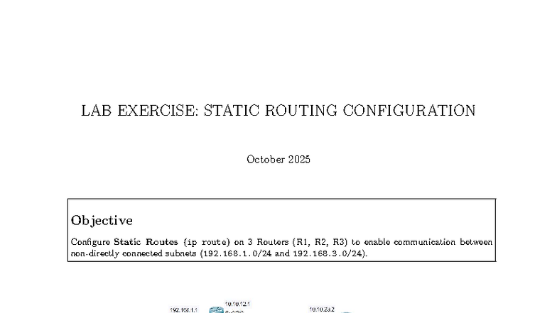 LAB EXERCISE: STATIC ROUTING CONFIGURATION (Oct 2025) - Studocu