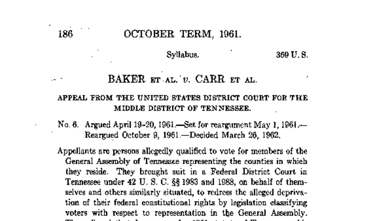 Baker v. Carr: Appeal from the U.S. District Court, 1961 Case Analysis ...