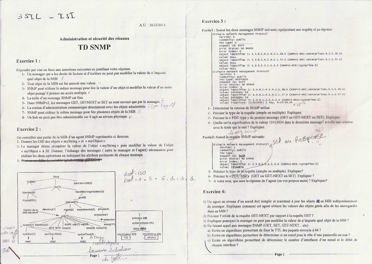 Td snmp correction - Administration des réseaux TP-SNMP sous Packet Tracer - SSIL ISI Exercice 3 ...