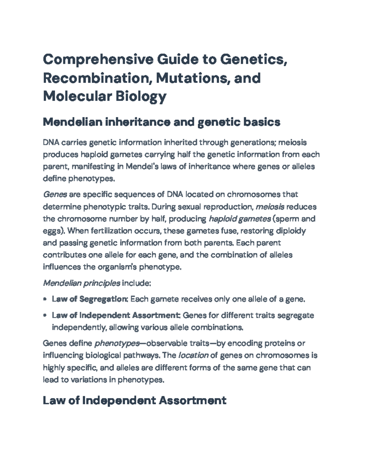 Genetics and Molecular Biology: Comprehensive Overview (BIO 101) - Studocu