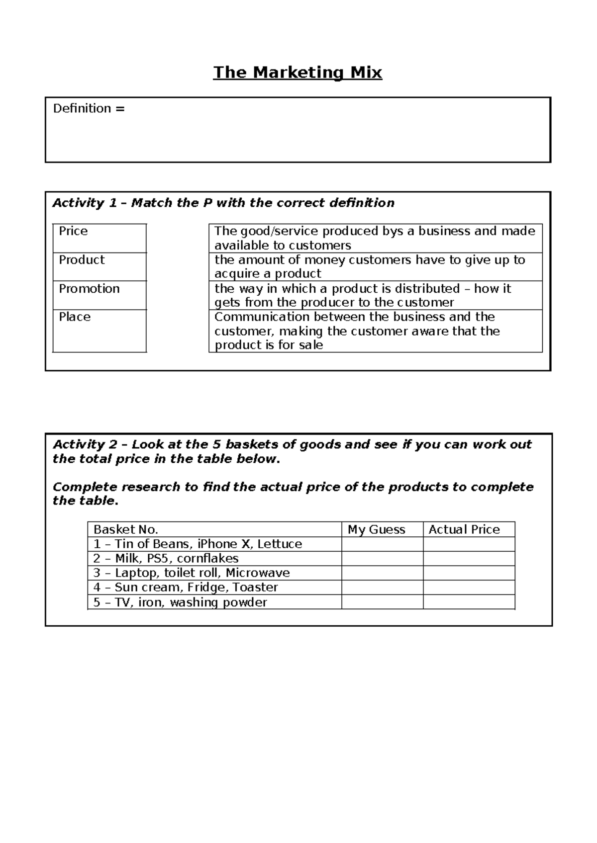 BTEC Marketing Mix: Definitions, Activities, and Product Promotion ...