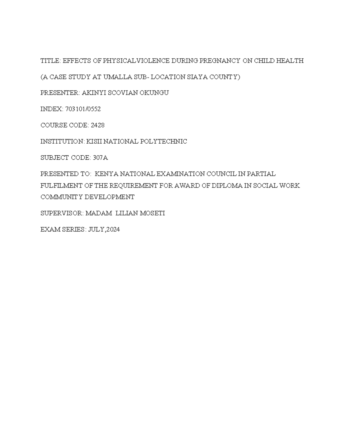 Effects of Physical Violence During Pregnancy on Child Health: A Case ...
