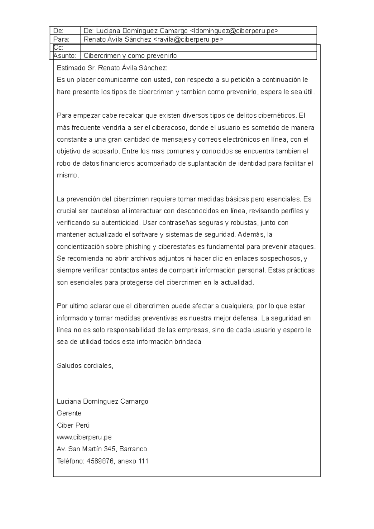 Correoo - asdsadsad - Estimado Sr. Renato Ávila Sánchez: Es un placer ...