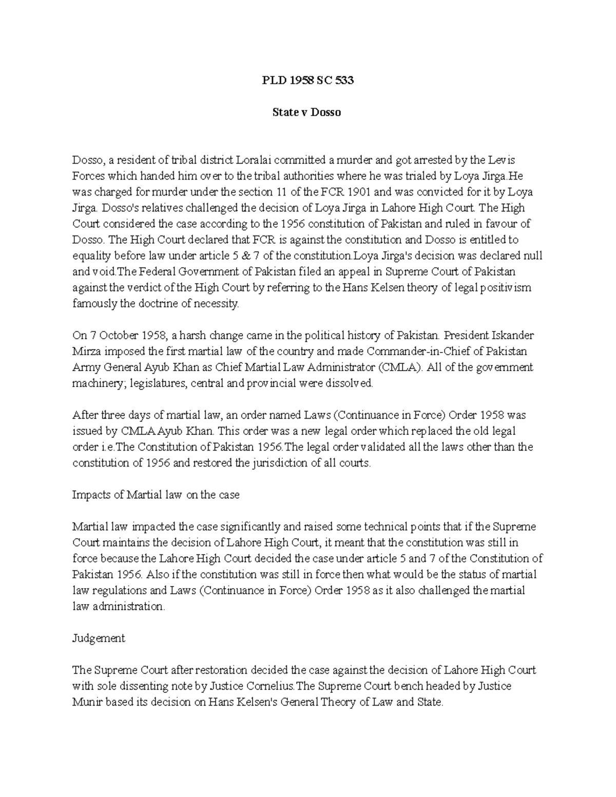 LLB Doso Case - Exam Notes on Significance of Martial Law in Pakistan ...