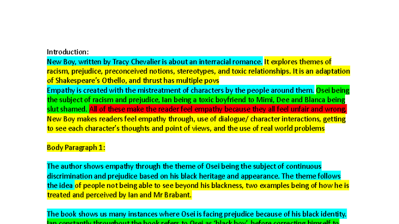 English Assessment: Empathy in "New Boy" by Tracy Chevalier - Studocu