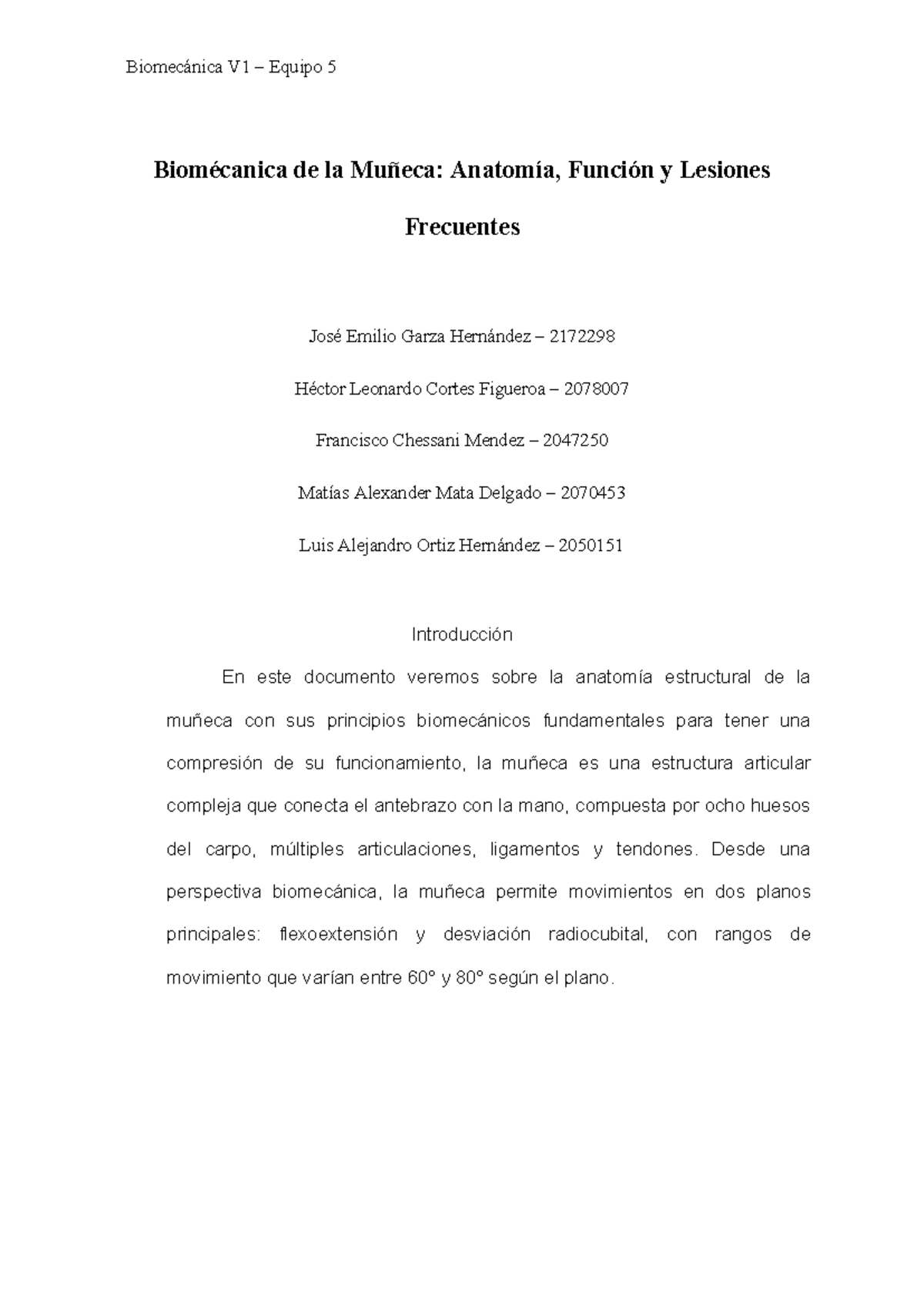 Biomecánica V1 Equipo 5: Anatomía y Función de la Muñeca y Lesiones ...