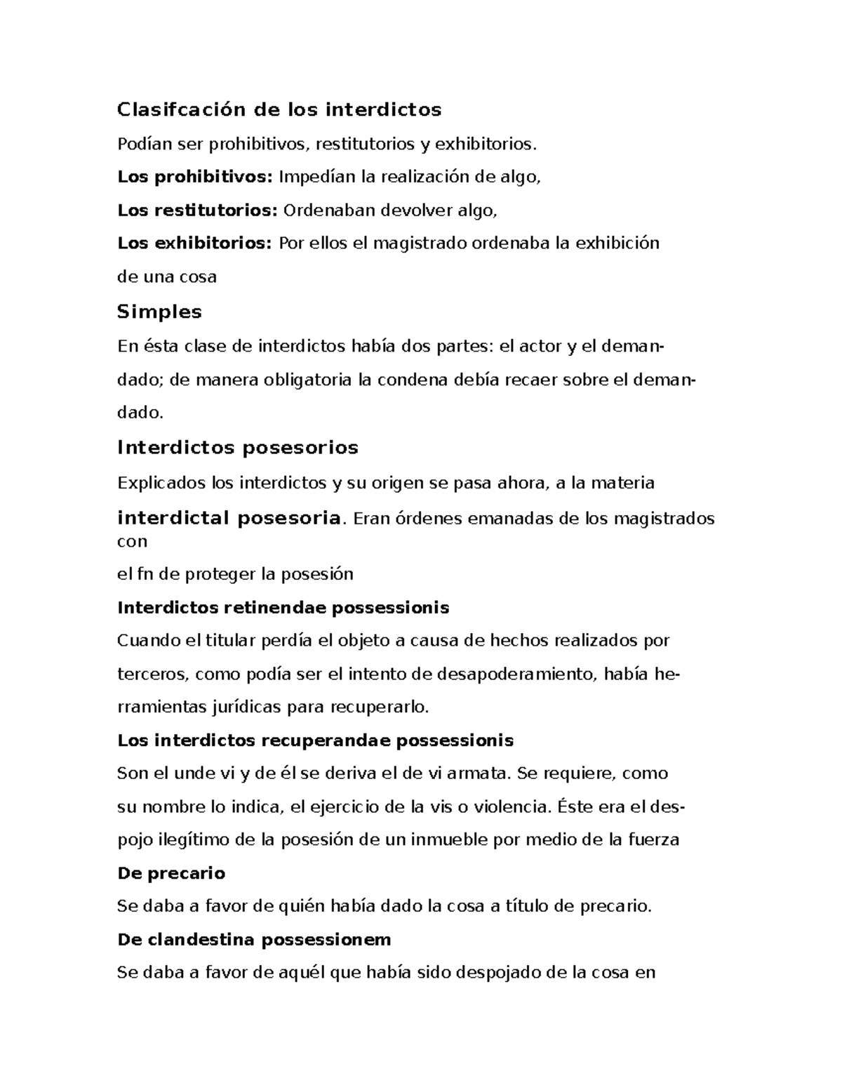 Clasificacion de los interdictos - Clasifcación de los interdictos ...