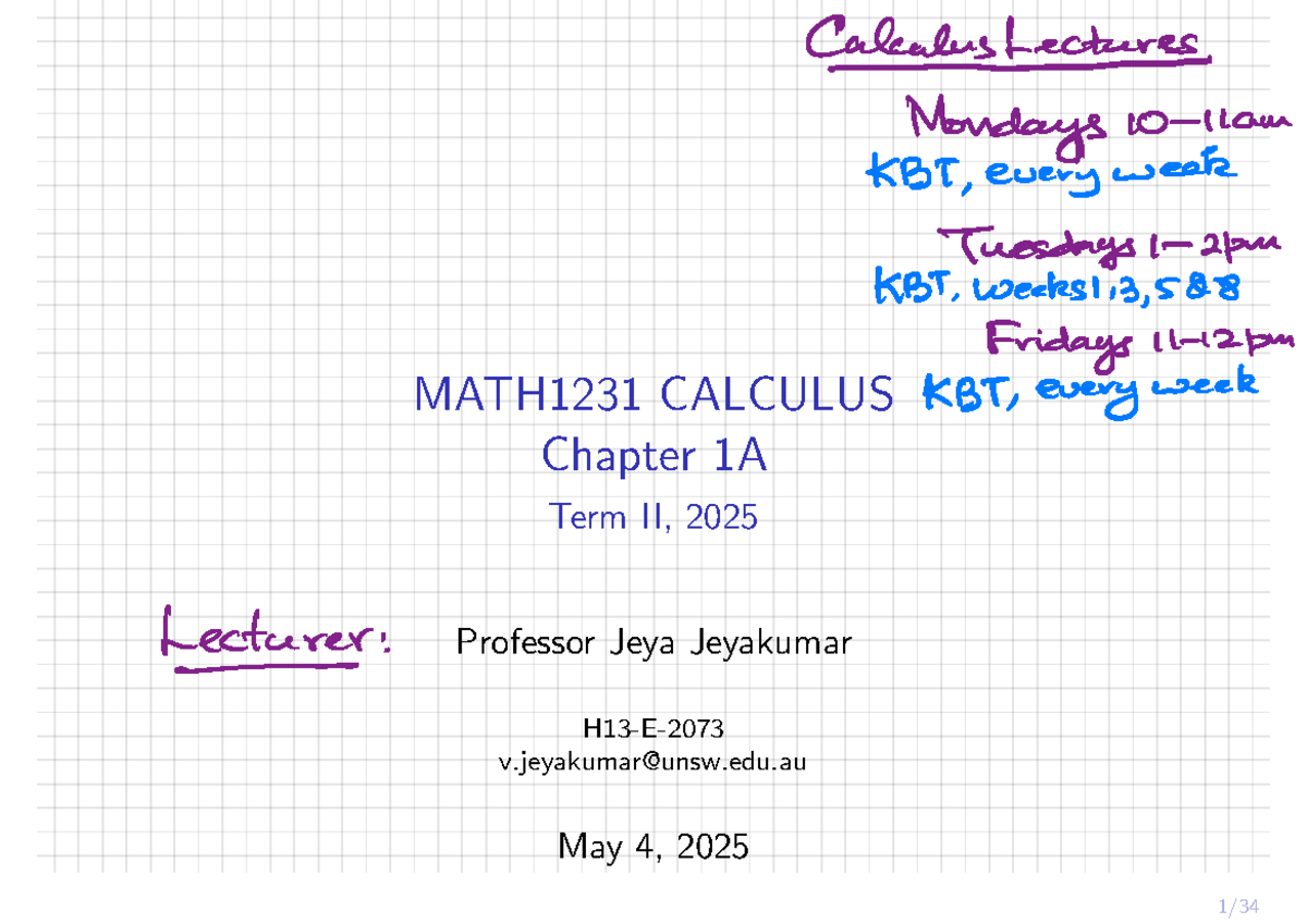 MATH1231 Calculus Lecture Notes: Chapter 1A Overview and Examples - Studocu