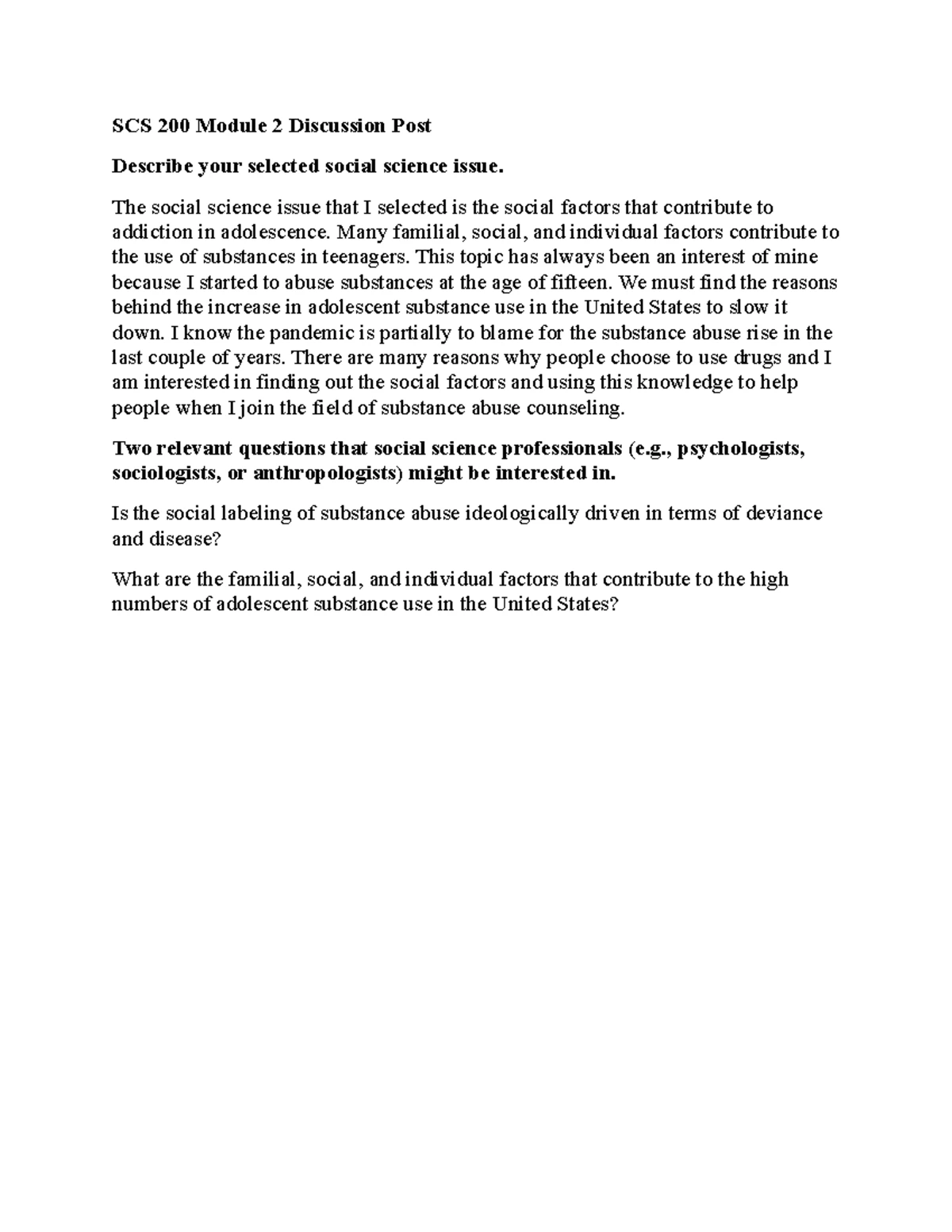SCS 200 Module 3 - In the textbox provided, brainstorm a list of ...