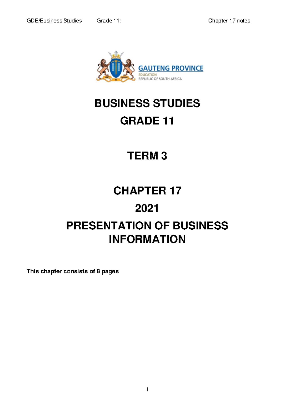 Business Studies Grade 11 T3 Chapter 17: Presenting Info Effectively - Studocu