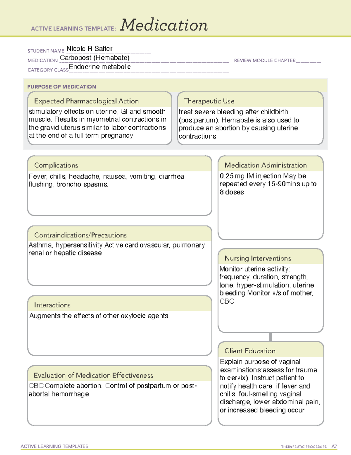 Carbopost (Hemabate) Medication Review - Pharm Course Work - Studocu