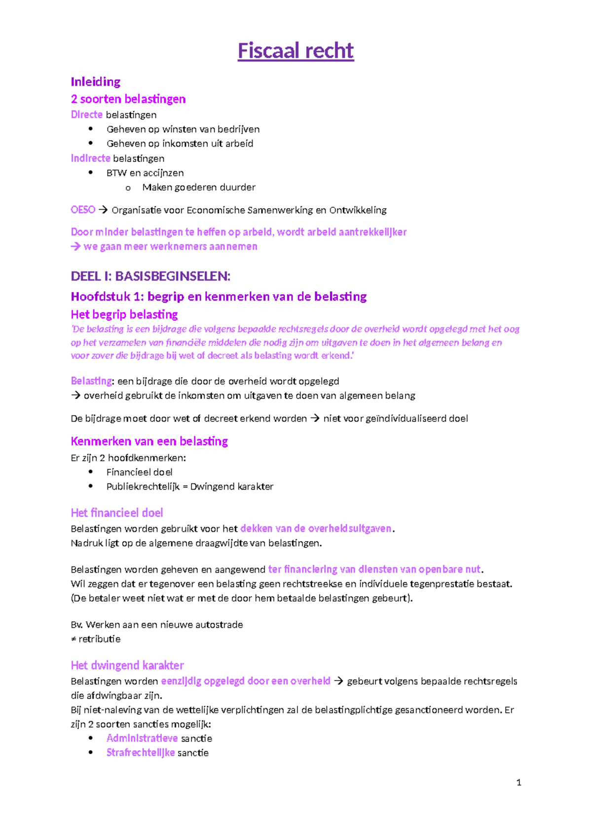 Samenvatting Fiscaal Recht: Inleiding tot Belastingen en Kenmerken ...