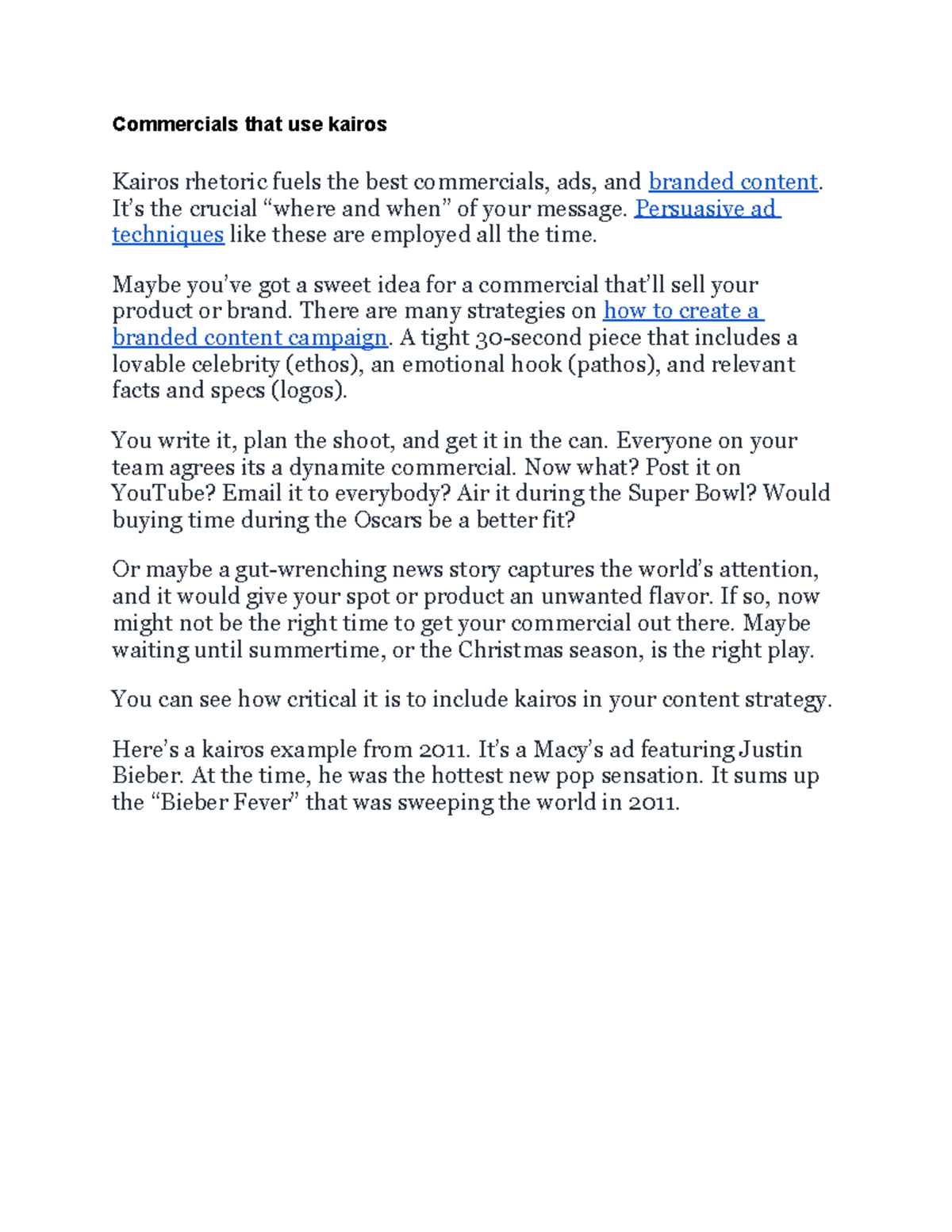 Kairos 2 - Explaining the basics of rhetorical choices. - Commercials ...