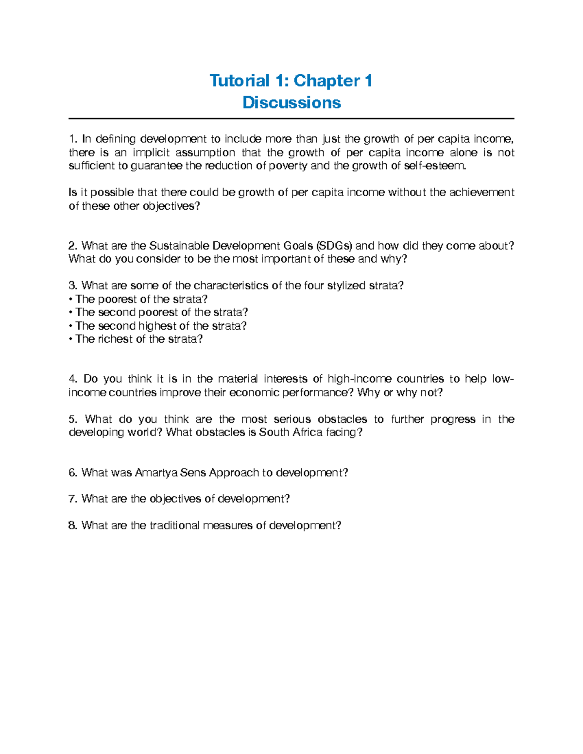 ECON370 Tutorial 1: Key Discussions on Development Concepts - Studocu