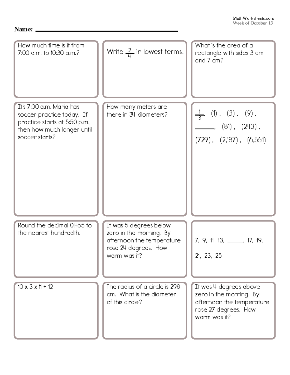 Math Worksheets for Grade 5 - Week of October 13 - Studocu
