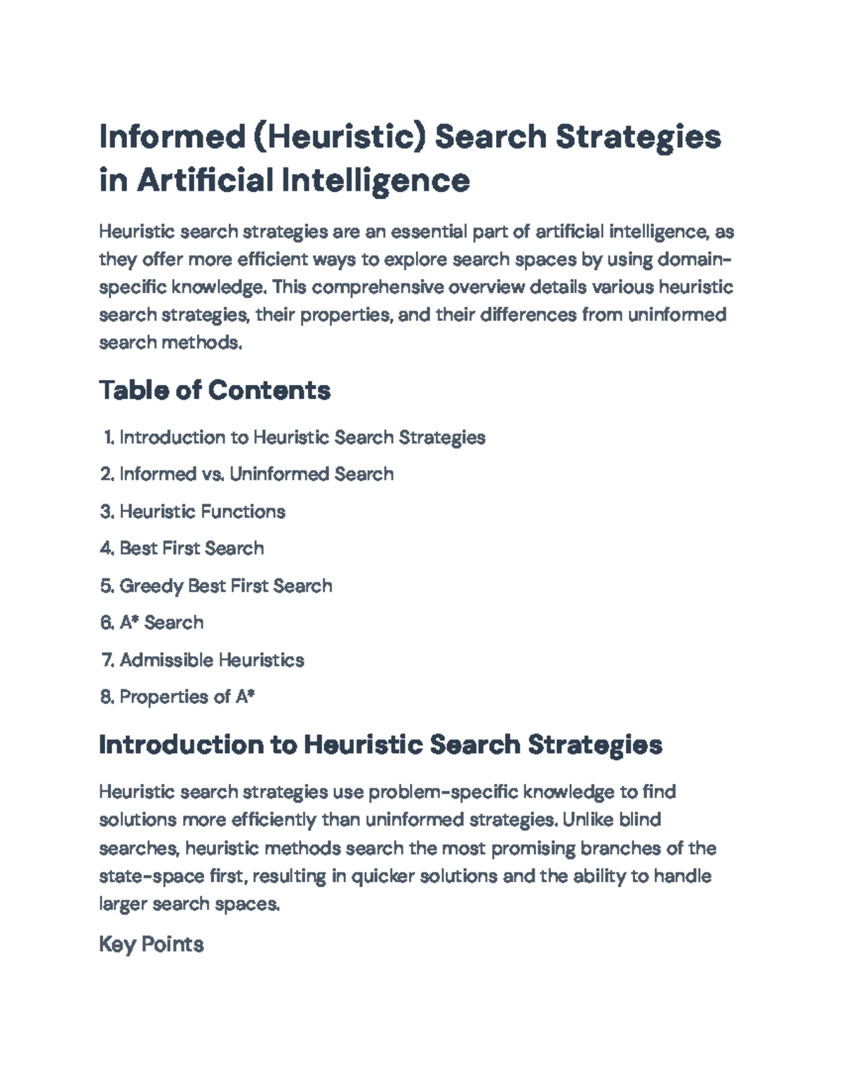 Informed Heuristic Search Strategies in Artificial Intelligence ...