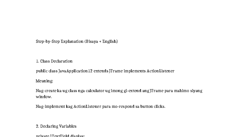 Java Calculator Explanation (CS101) - Studocu