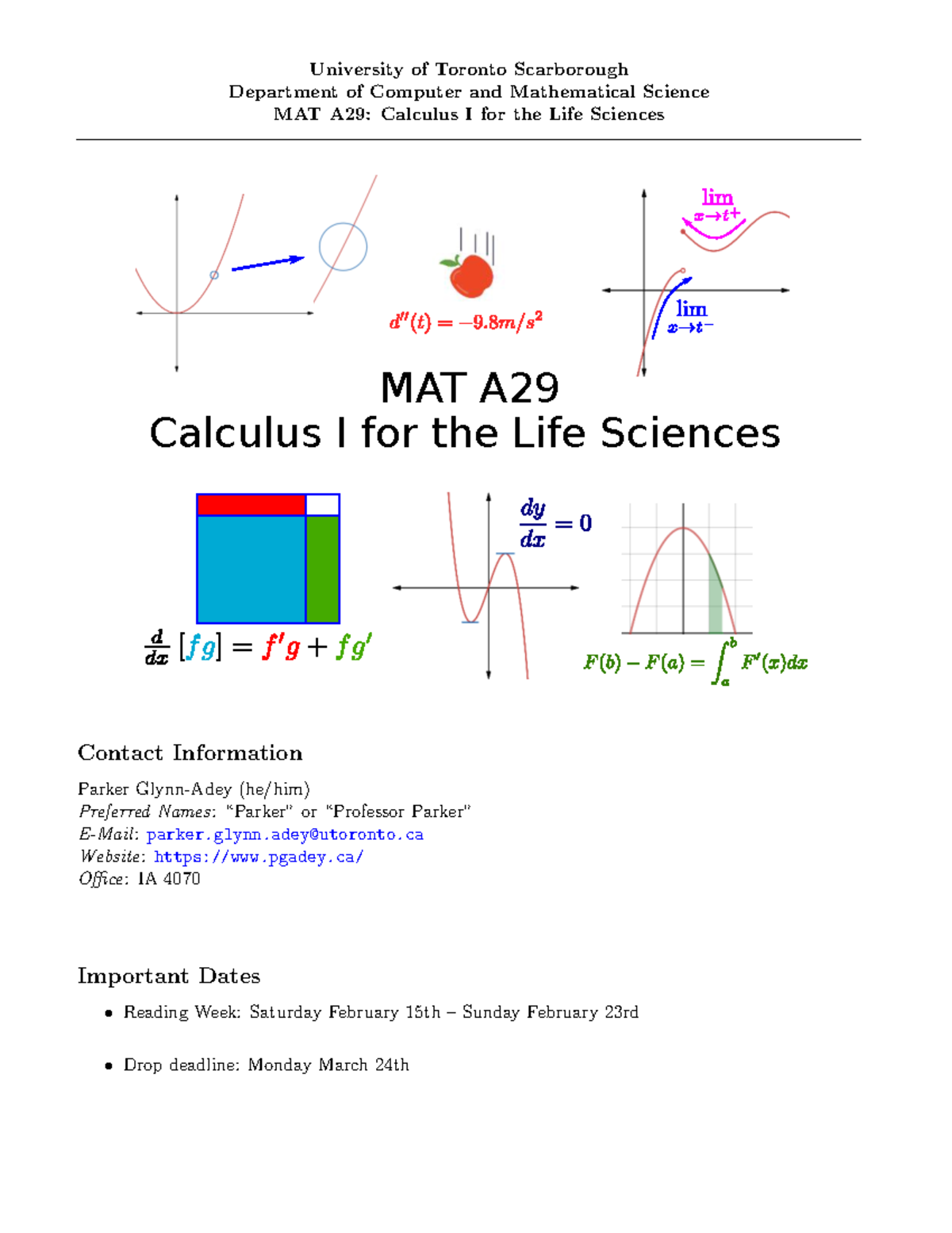 MAT A29 Winter 2025 Syllabus: Calculus I for Life Sciences Overview ...