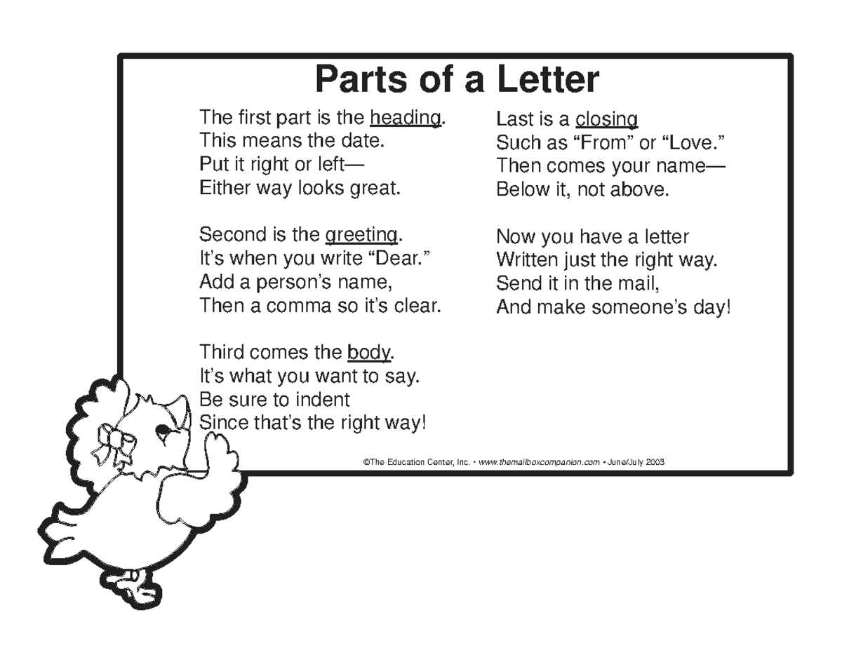Letter format chart - for english materials - Parts of a Letter ©The ...