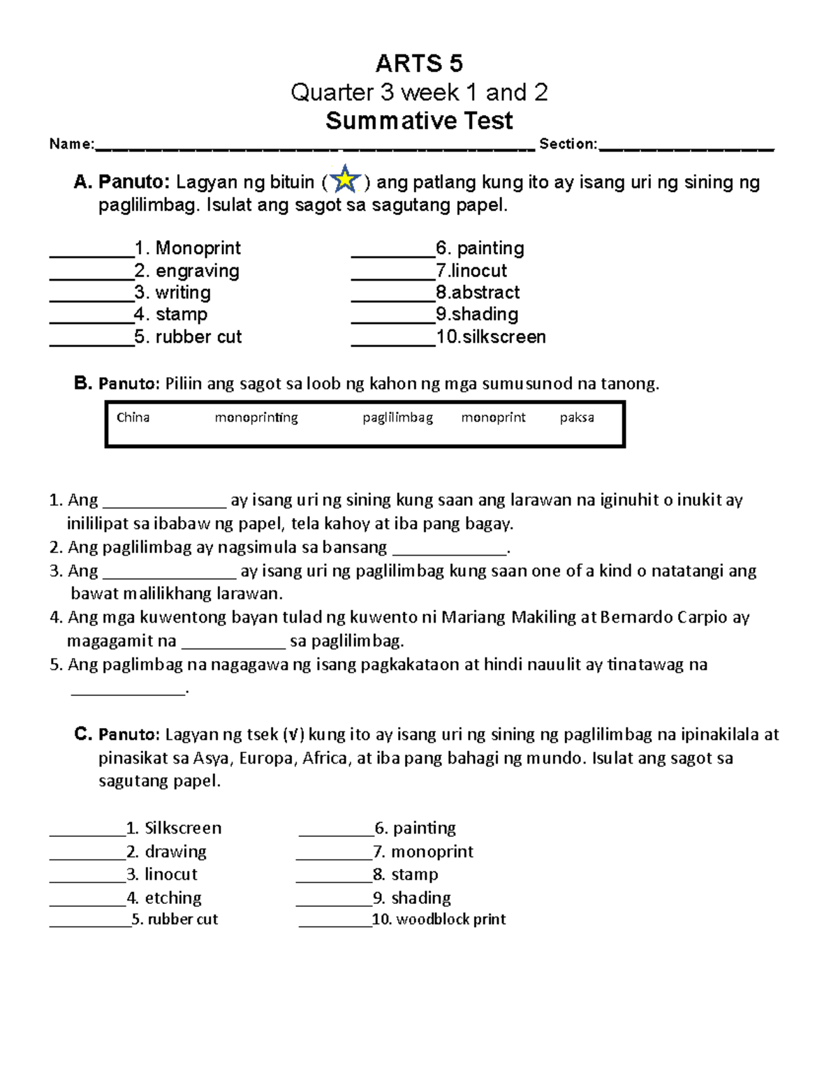 Arts 5 Quarter 3 Week 1 and week 2 - ARTS 5 Quarter 3 week 1 and 2 ...