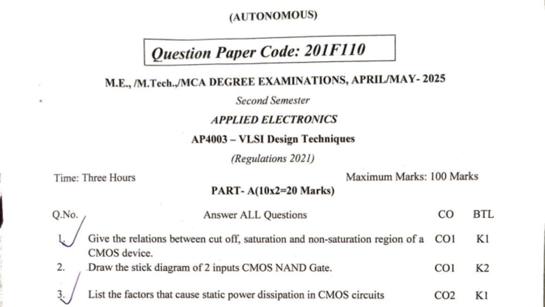 AP4003 Final Exam Question Paper - VLSI Design Techniques 2025 - Studocu