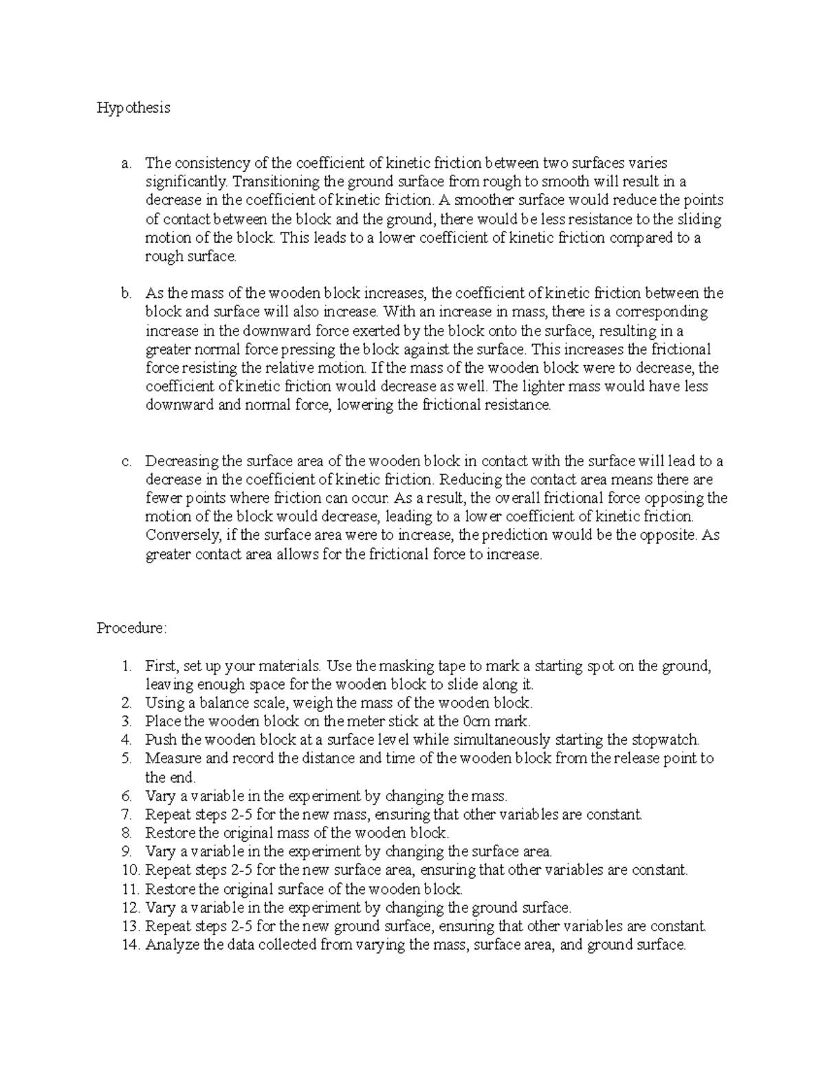 Physics Lab //// - Hypothesis a. The consistency of the coefficient of ...