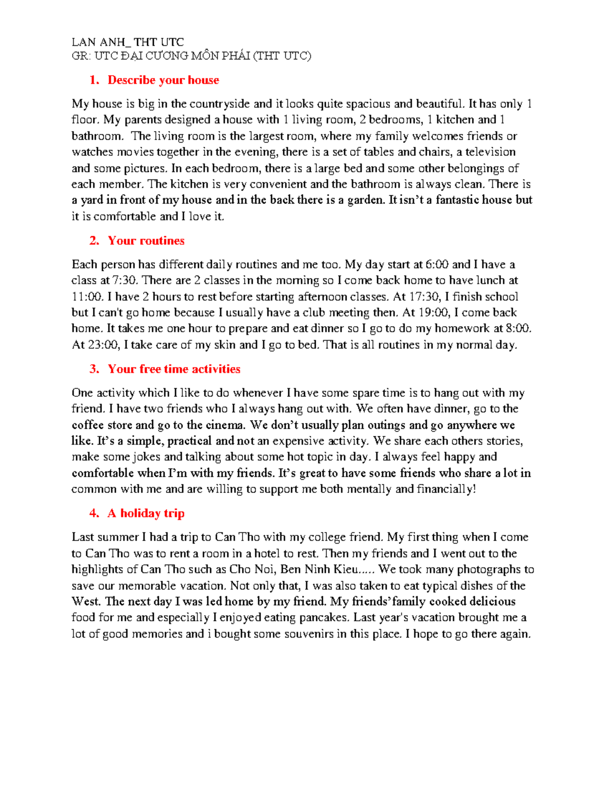 Writing Assignment: Daily Life and Preferences - THT UTC - Studocu