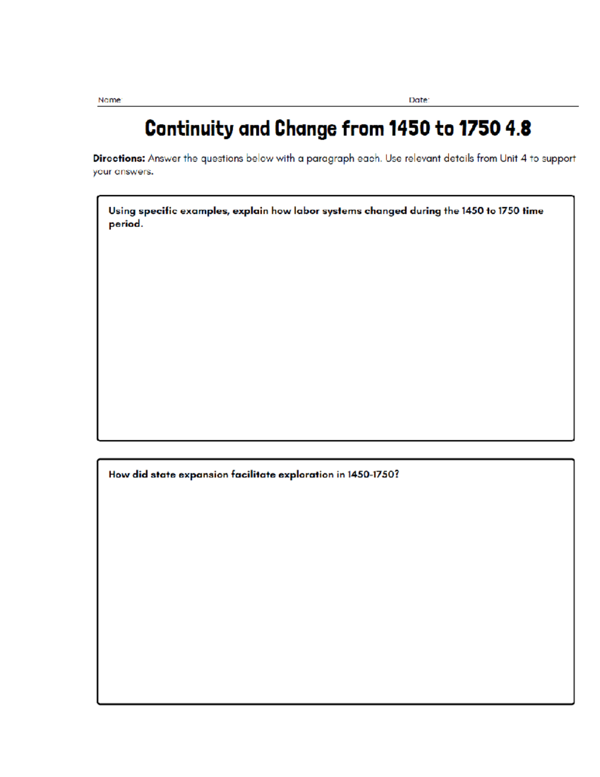 Continuity and Change in Labor Systems (1450-1750) - Unit 4.8 - Studocu