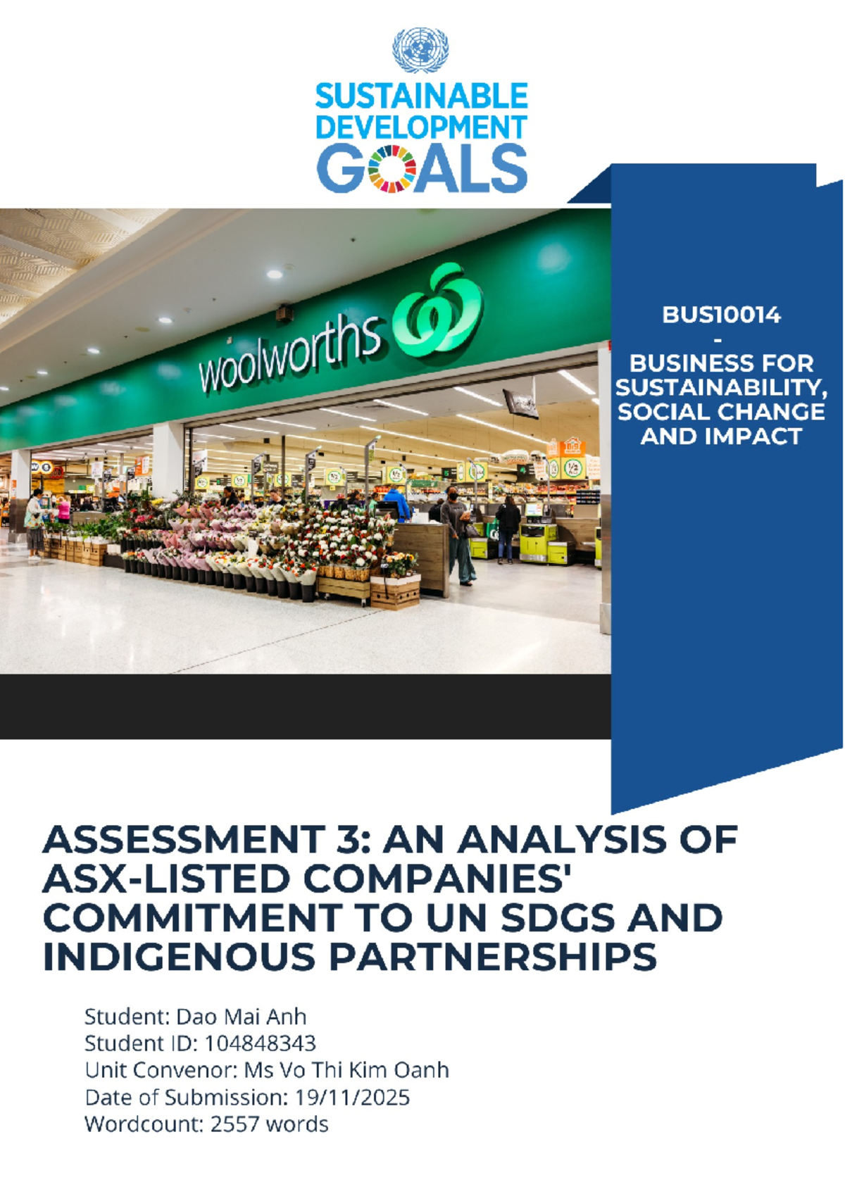 BUS10014 - Assessment 3: Evaluating Woolworths' Sustainability ...