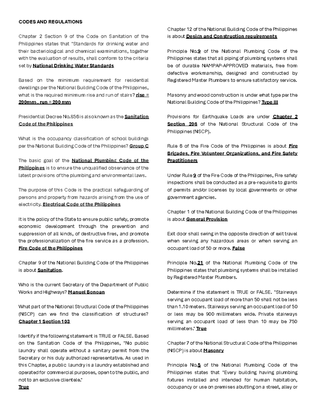 Cebldg 1 - Review of Codes & Regulations in Philippine Sanitation - Studocu