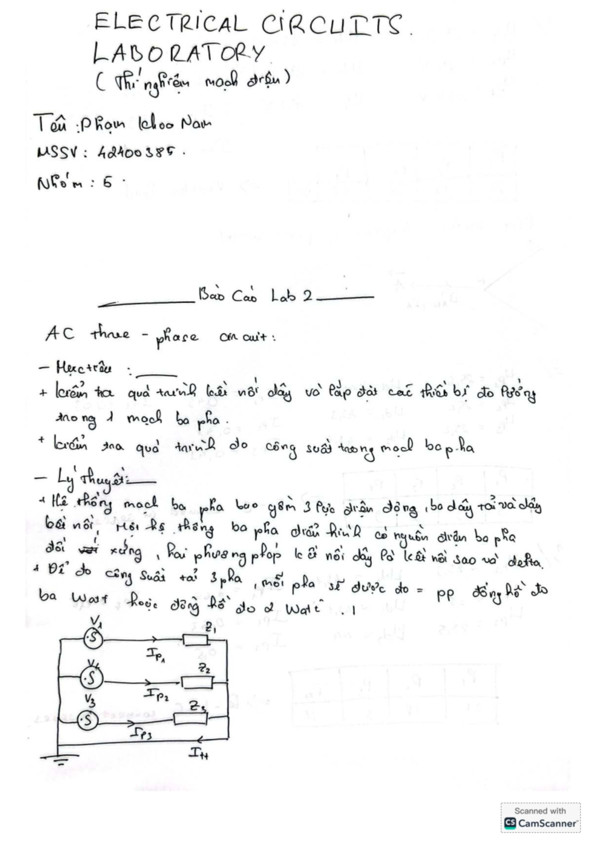 ELECTRICAL CIRCUITS LAB REPORT: AC Three-Phase Analysis (MSSV: 42400385 ...