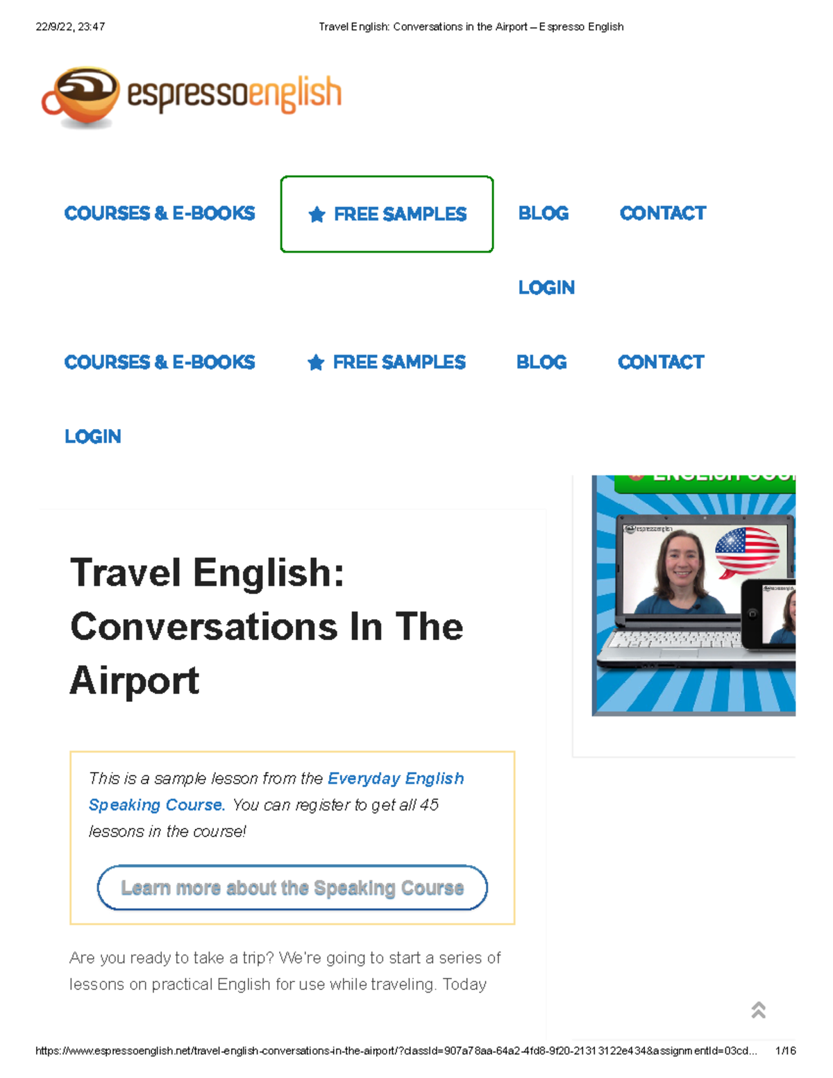 Travel English Conversations at the Airport - Everyday English Course ...