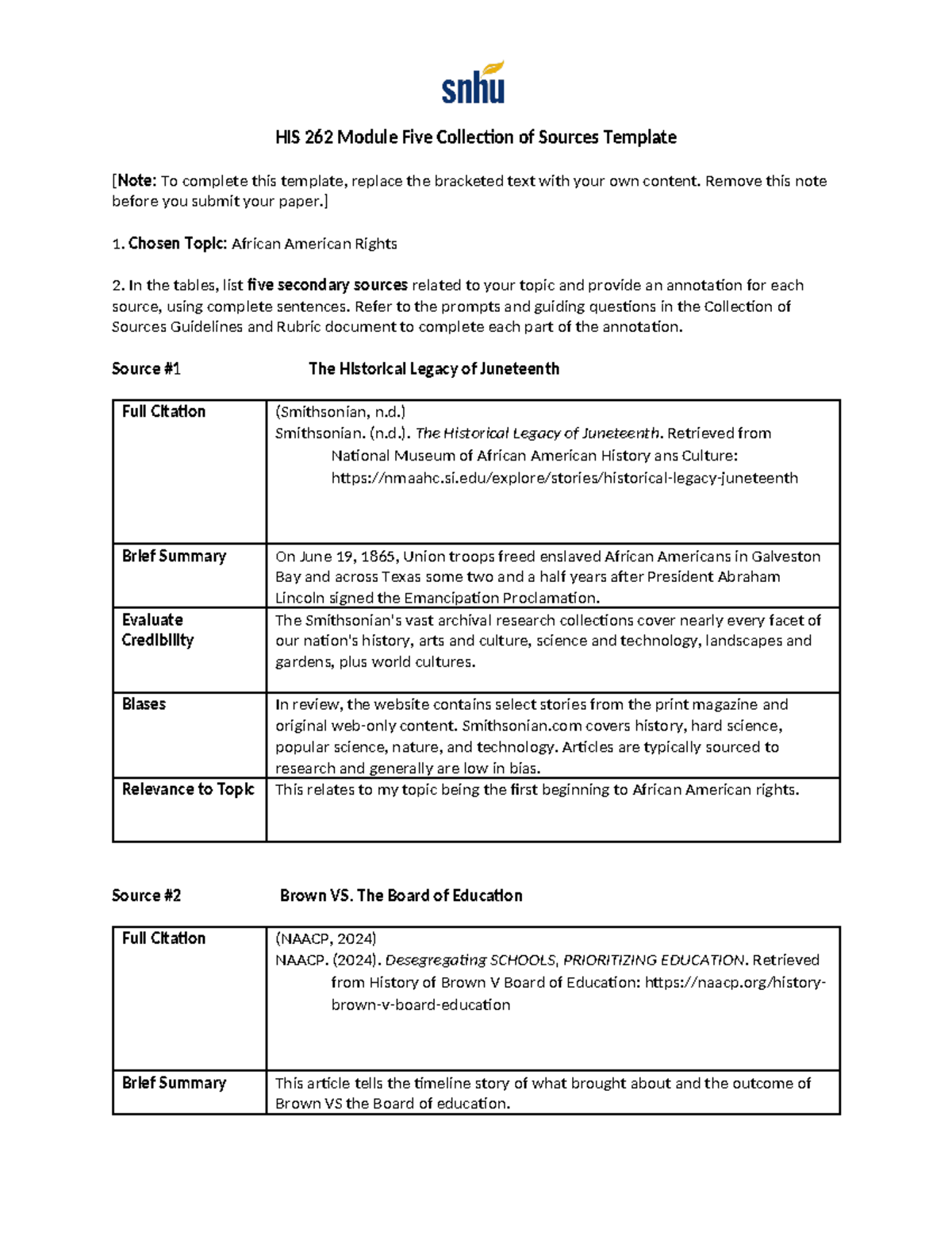 HIS 262 Module 5 Annotated Sources on African American Rights - Studocu