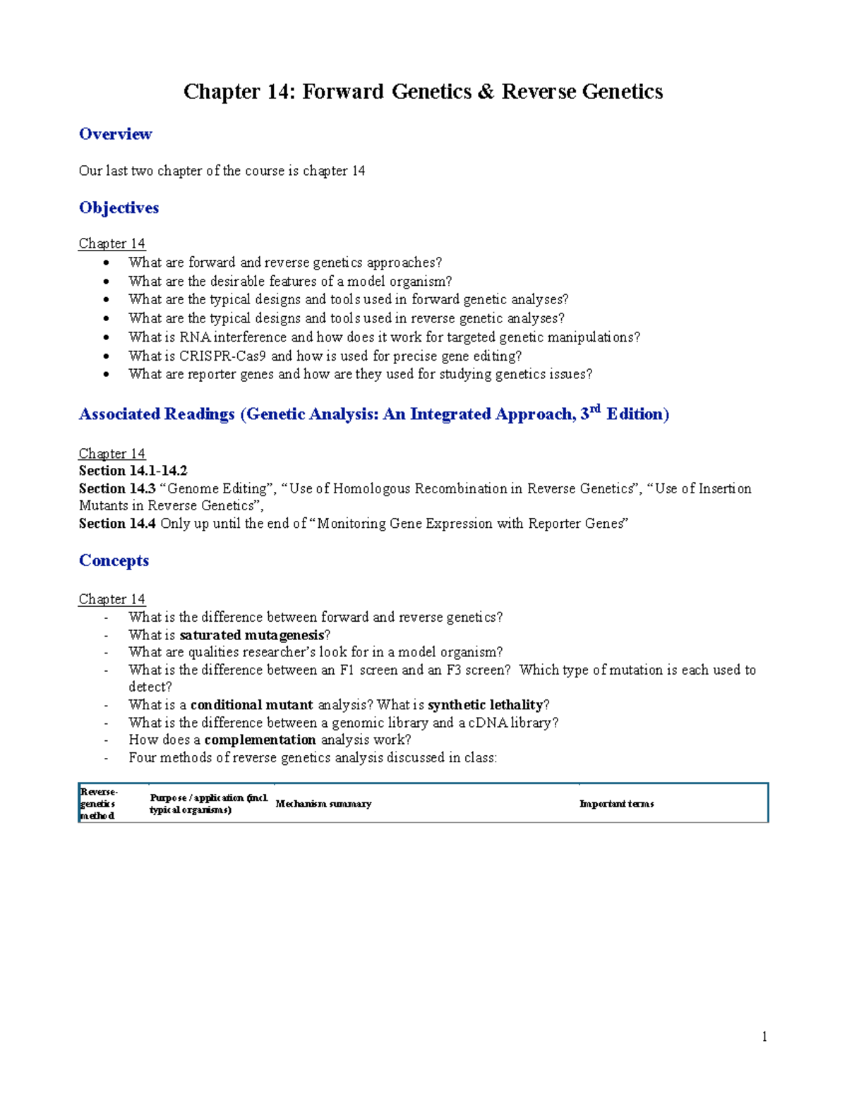 Chapter 14: Overview of Forward and Reverse Genetics Techniques - Studocu